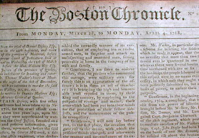 Original 1768 BOSTON CHRONICLE newspaper from American Colonies - 244 ...