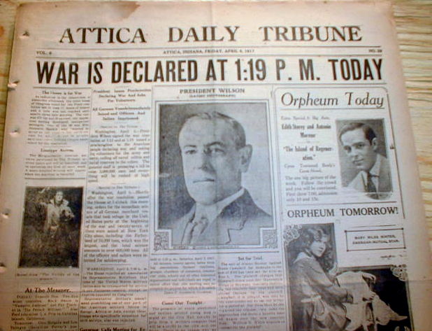 1917 display headline newspaper US declares WAR on GERMANY & enters ...